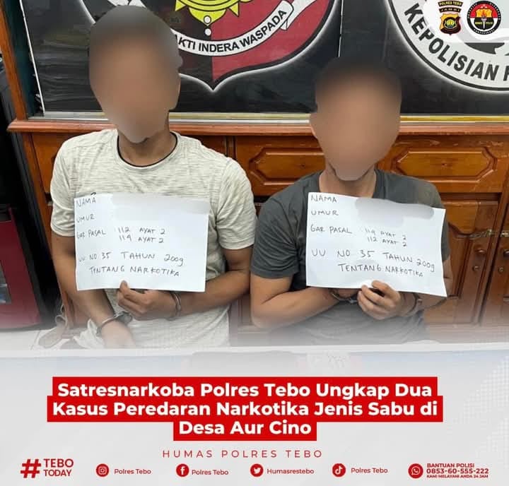 Satresnarkoba Polres Tebo Ungkap Dua Kasus Peredaran Narkotika Jenis Sabu di Desa Aur Cino ...